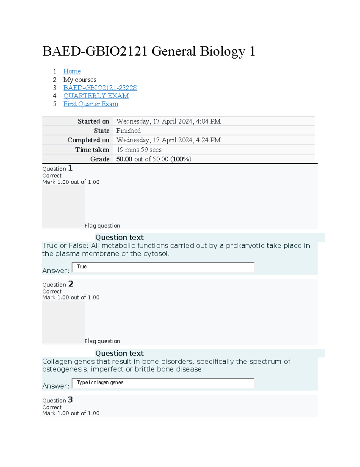 BAED-GBIO2121 General Biology 1 1st quarter exam - BAED-GBIO2121 ...