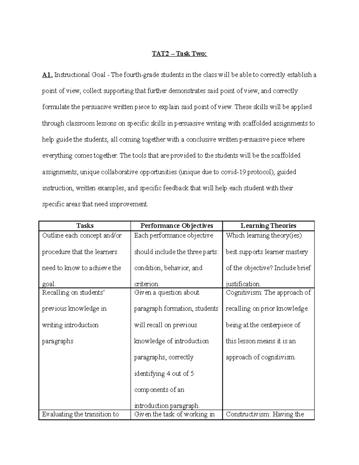 TAT2 - Task Two - an example of TAT2 - Task Two - TAT2 – Task Two: A1 ...