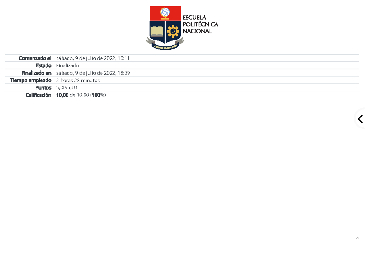 Deber 16 Revisión del intento - Comenzado el sábado, 9 de julio de 2022, 16: Estado Finalizado ...