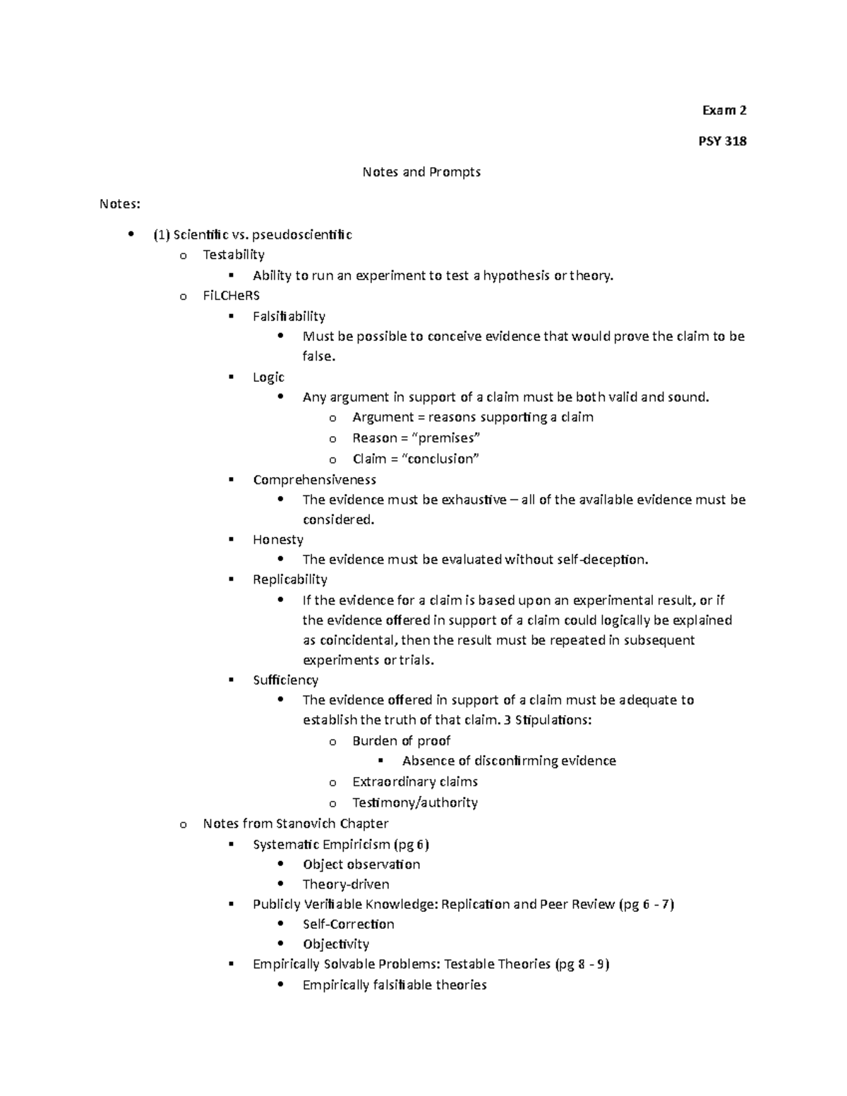 Exam 2 - Notes and Prompts - Exam 2 PSY 318 Notes and Prompts Notes: (1 ...