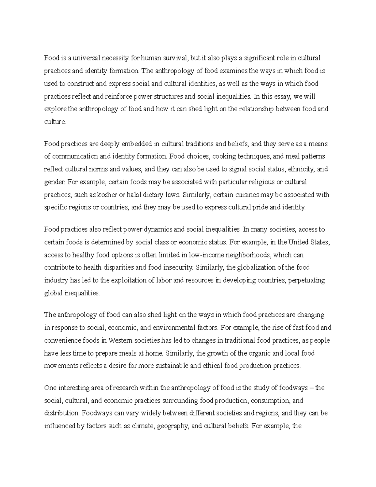 Title The Anthropology of Food Examining the Role of Food in Cultural ...