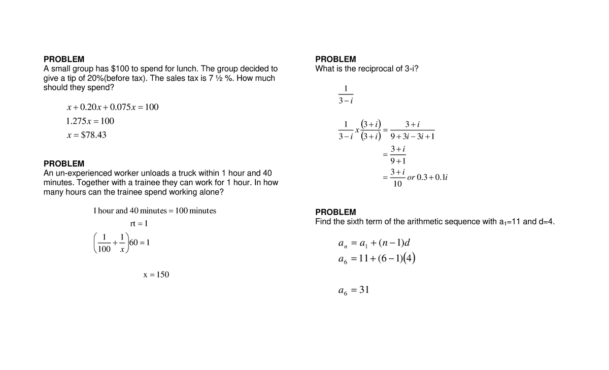 Cal. Tech 11 - Calculator Techniques - PROBLEM A small group has $100 ...