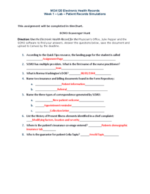 Week 5 Assignment 1 Personal Health Record - Part 1 – Reimbursement Documentation Directions ...