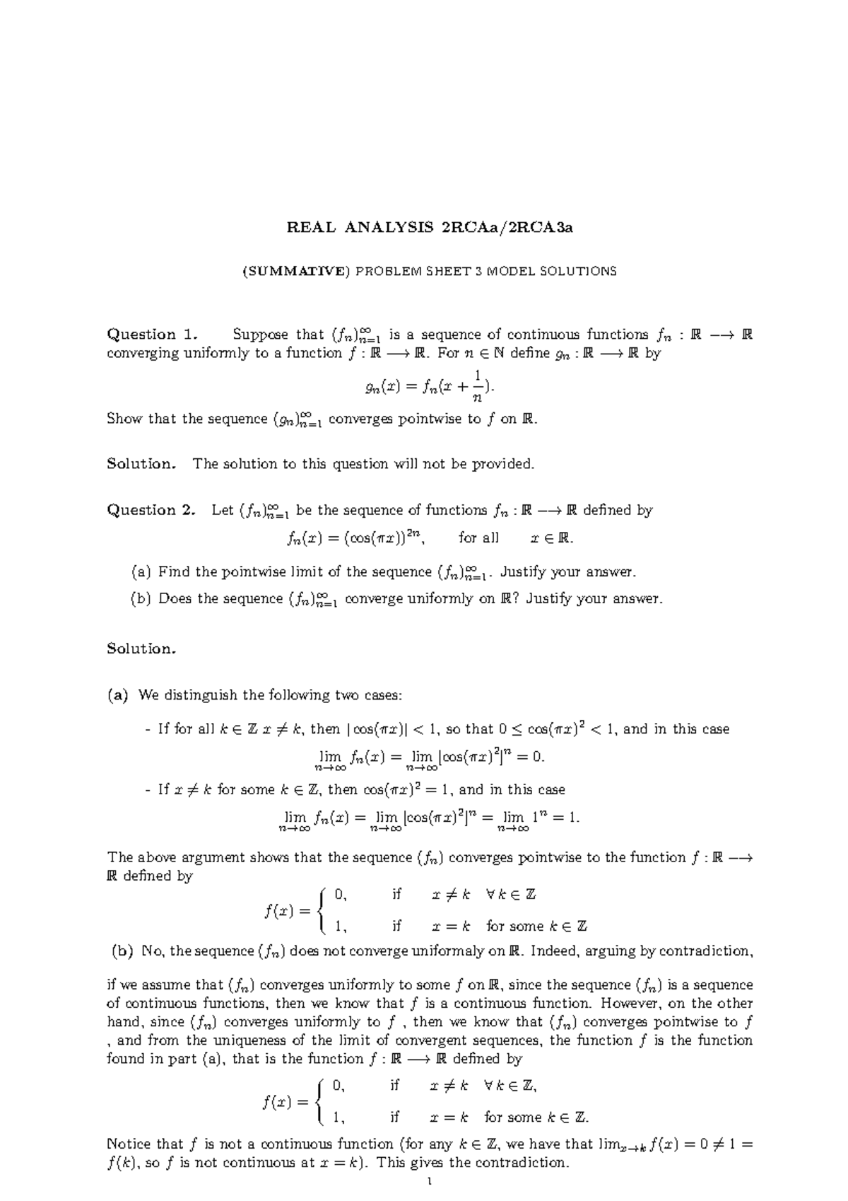 Problem Sheet 3 Solutions - REAL ANALYSIS 2RCAa/2RCA3a (SUMMATIVE ...