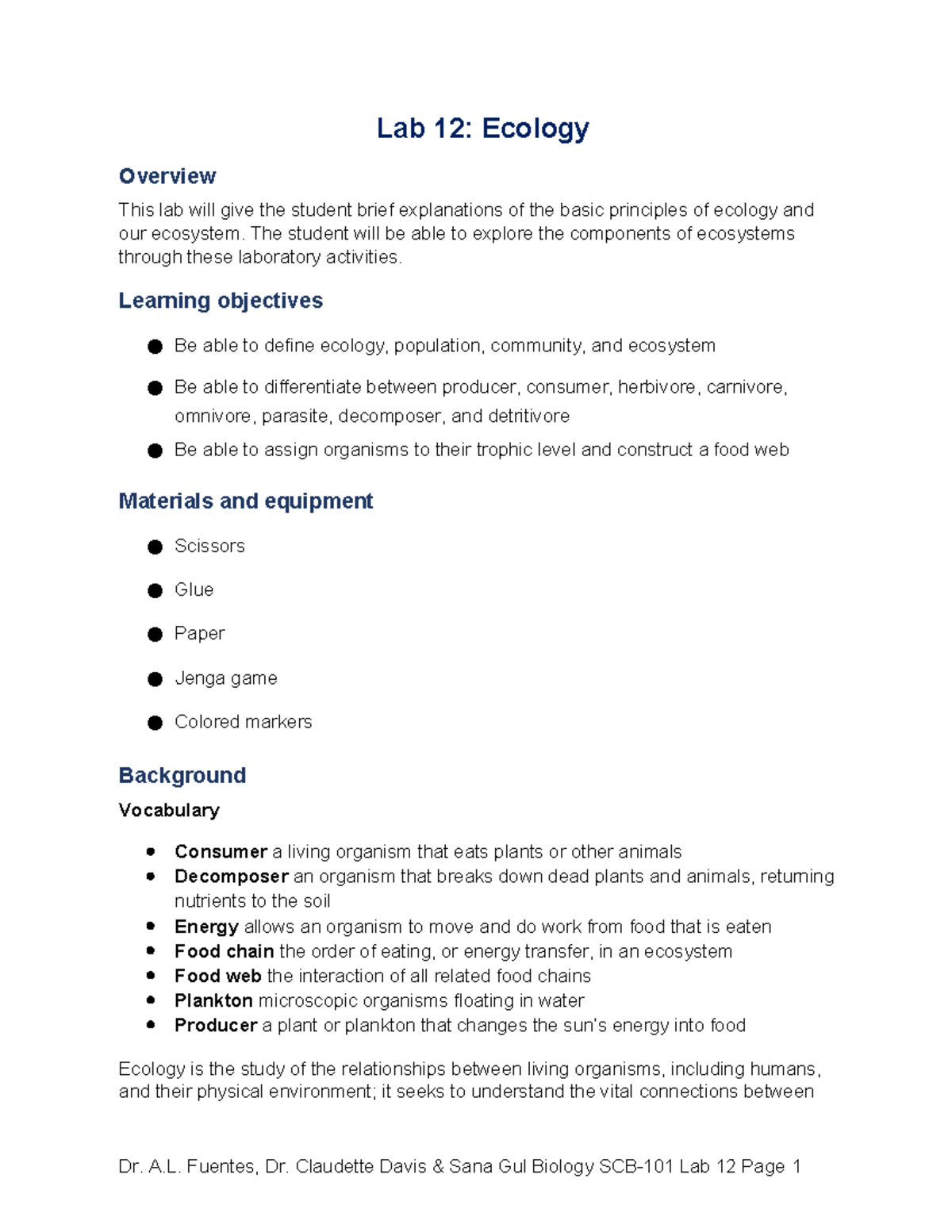 Lab 12 Ecology Form 4 - it’s - Lab 12: Ecology Overview This lab will ...