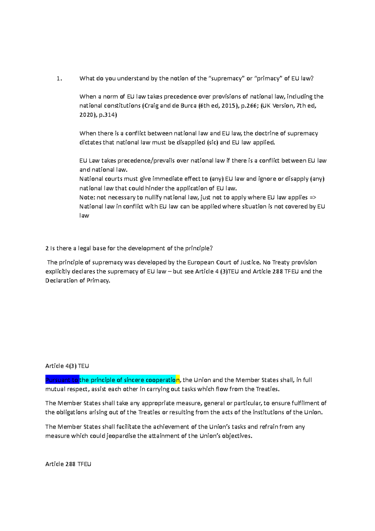 Eu Law 2nd Tututorial Some Notes I Made In My Tutorials Hope They Are Helpful L What Do You