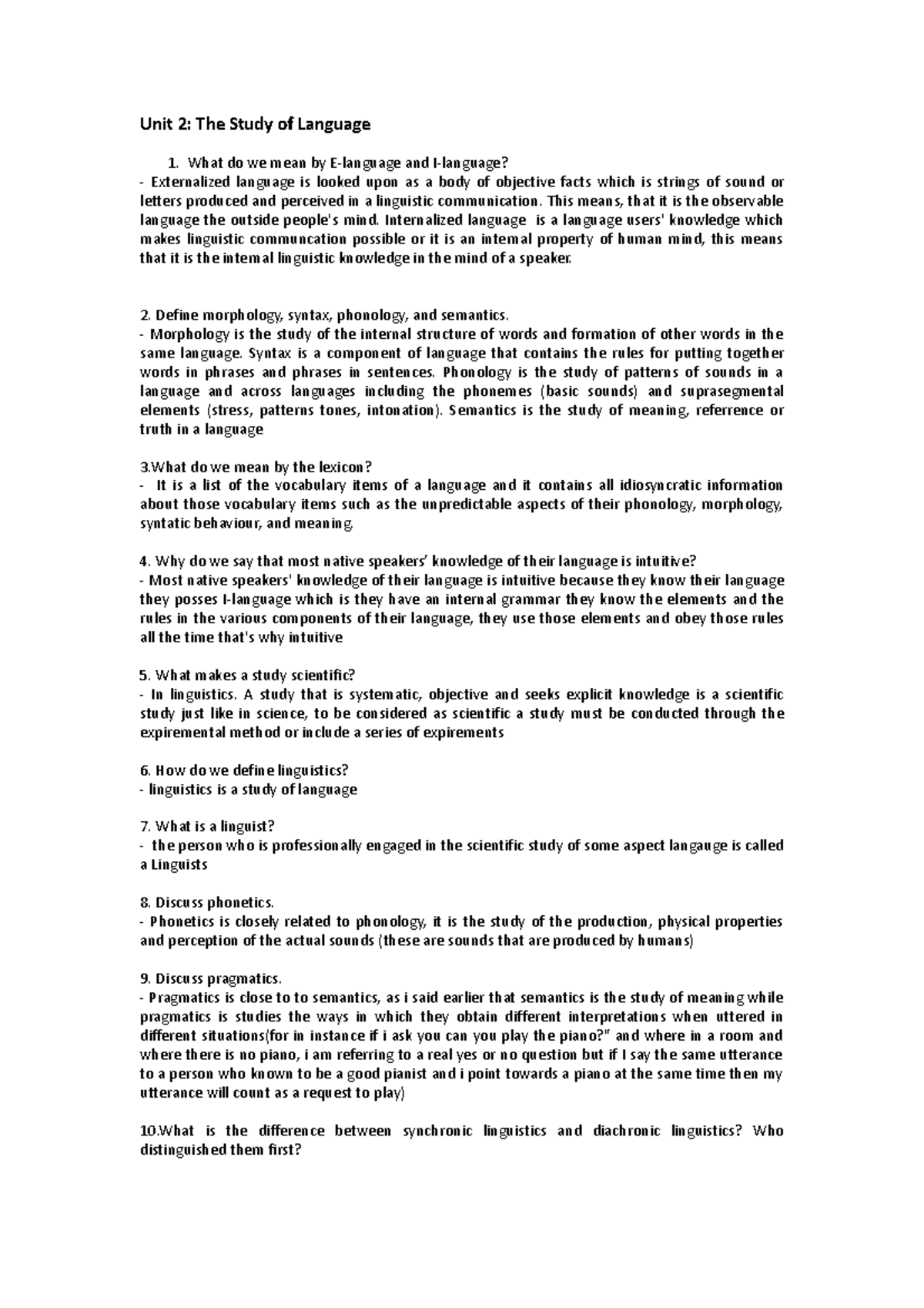 Unit 2 - asdada - Unit 2: The Study of Language What do we mean by E ...