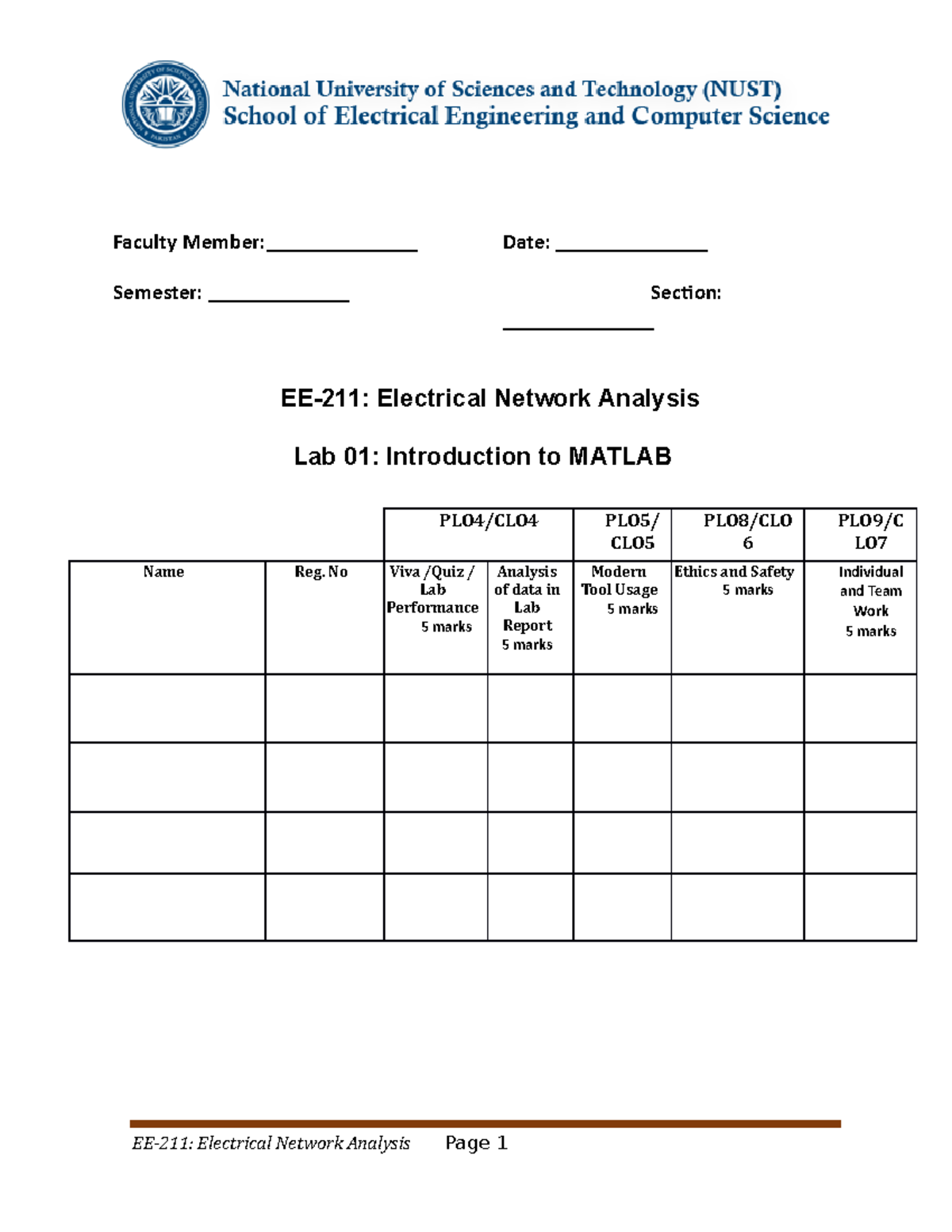 Lab 01 - electrical network analysis lab reports - Faculty Member ...