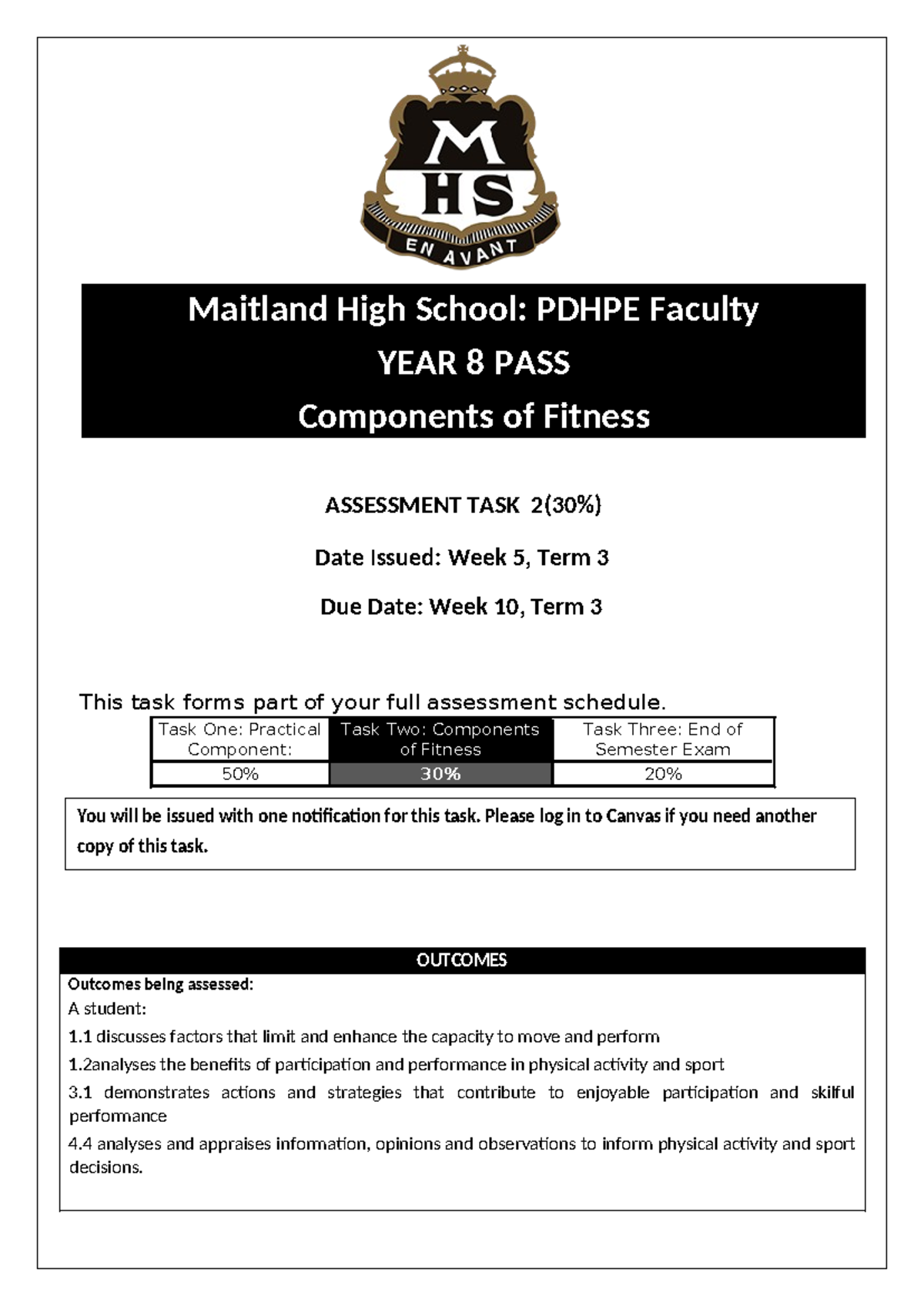 Assesment Task- PASS - A Pass assignment - Maitland High School: PDHPE ...