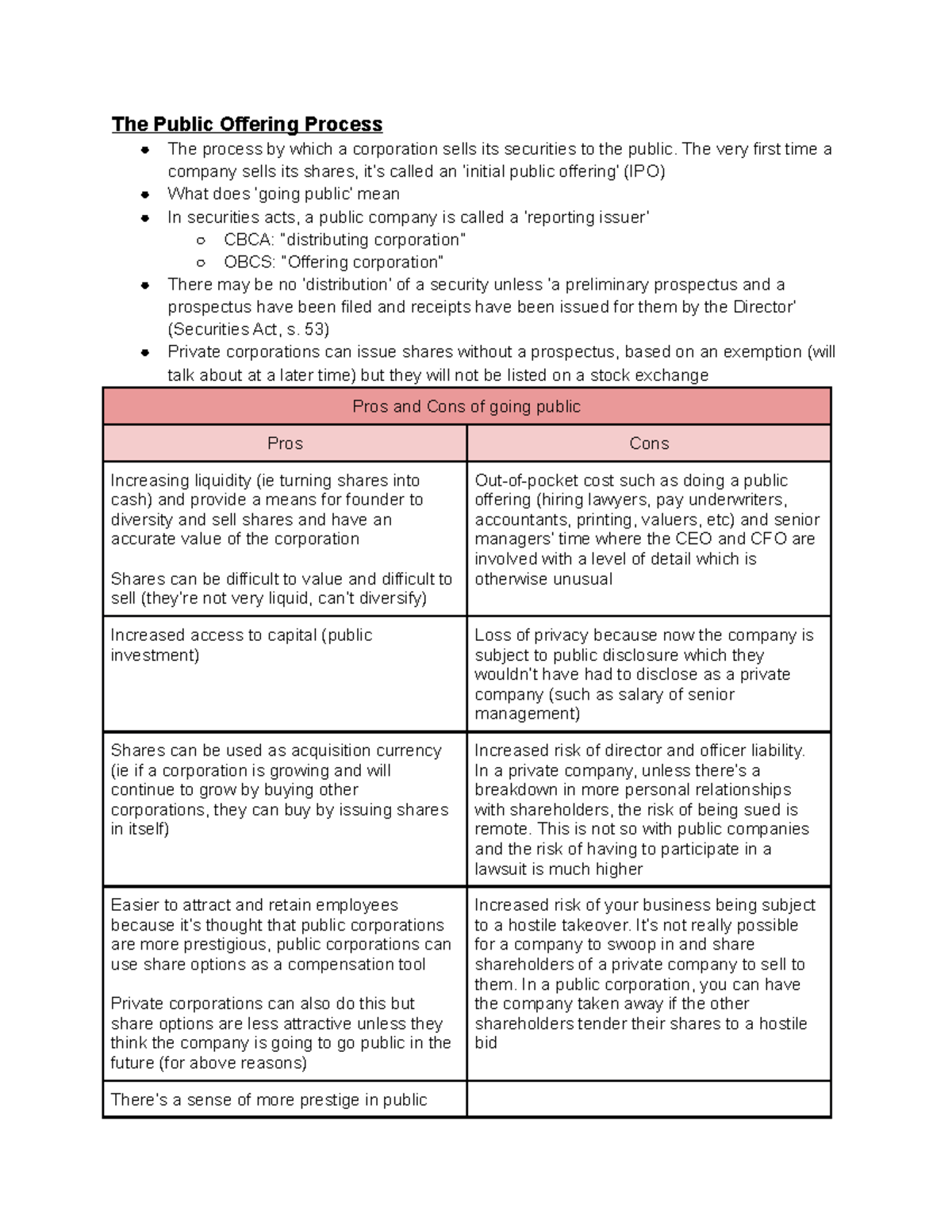Lecture 7, Sept 28 The public offering process - The Public Offering ...