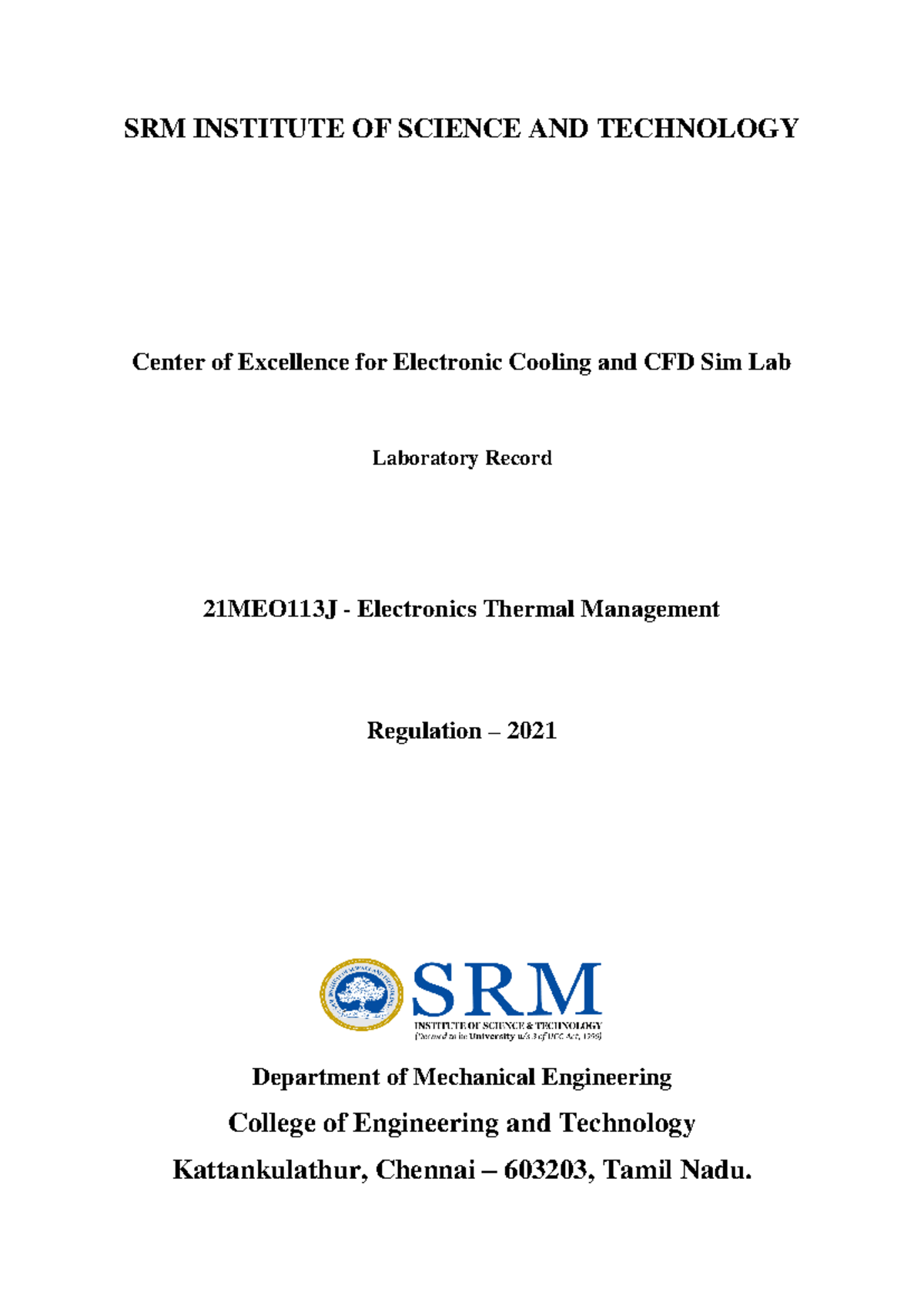 ETM Lab Record index - Electronic Thermal Management - SRM INSTITUTE OF ...