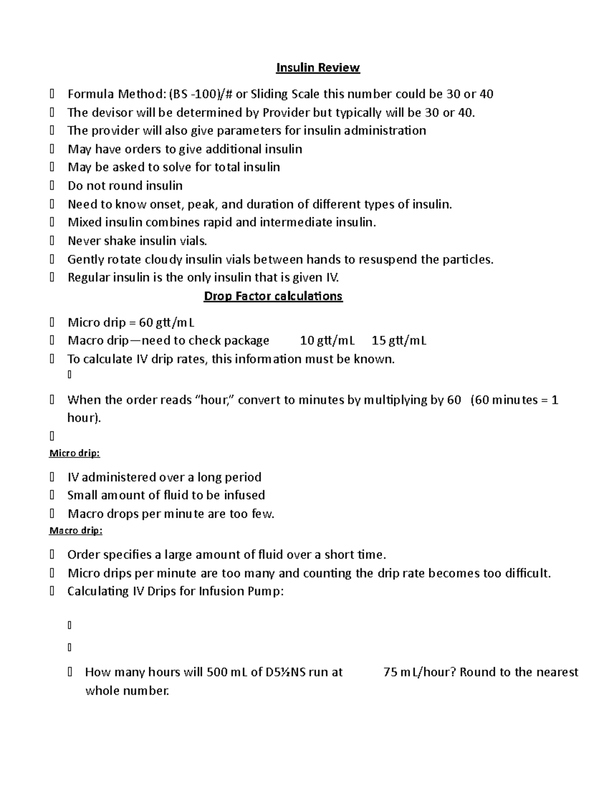 Insulin Review - Insulin Review Formula Method: (BS -100)/# or Sliding ...