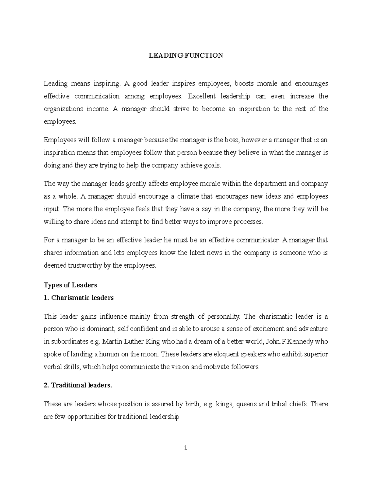 Leading Function - It is about project planning and management ...