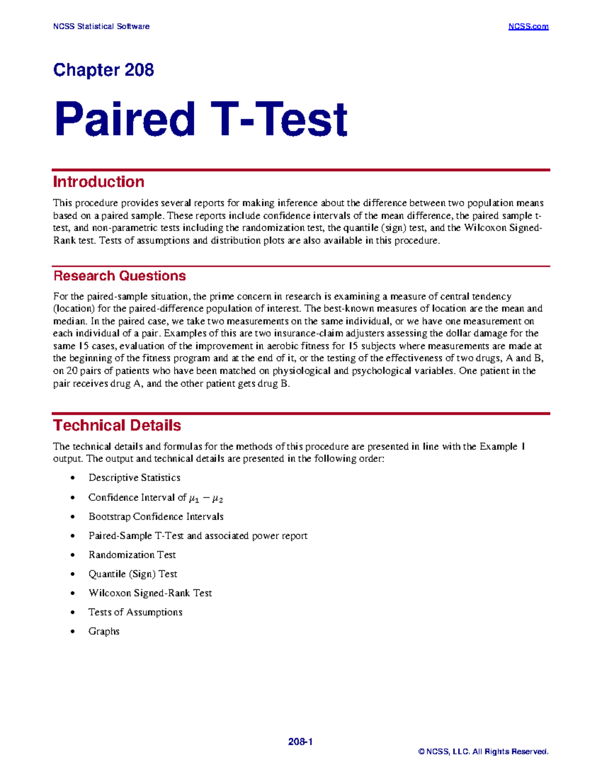 Paired T-Test statistcs - 208 - Chapter 208 Paired T-Test Introduction ...