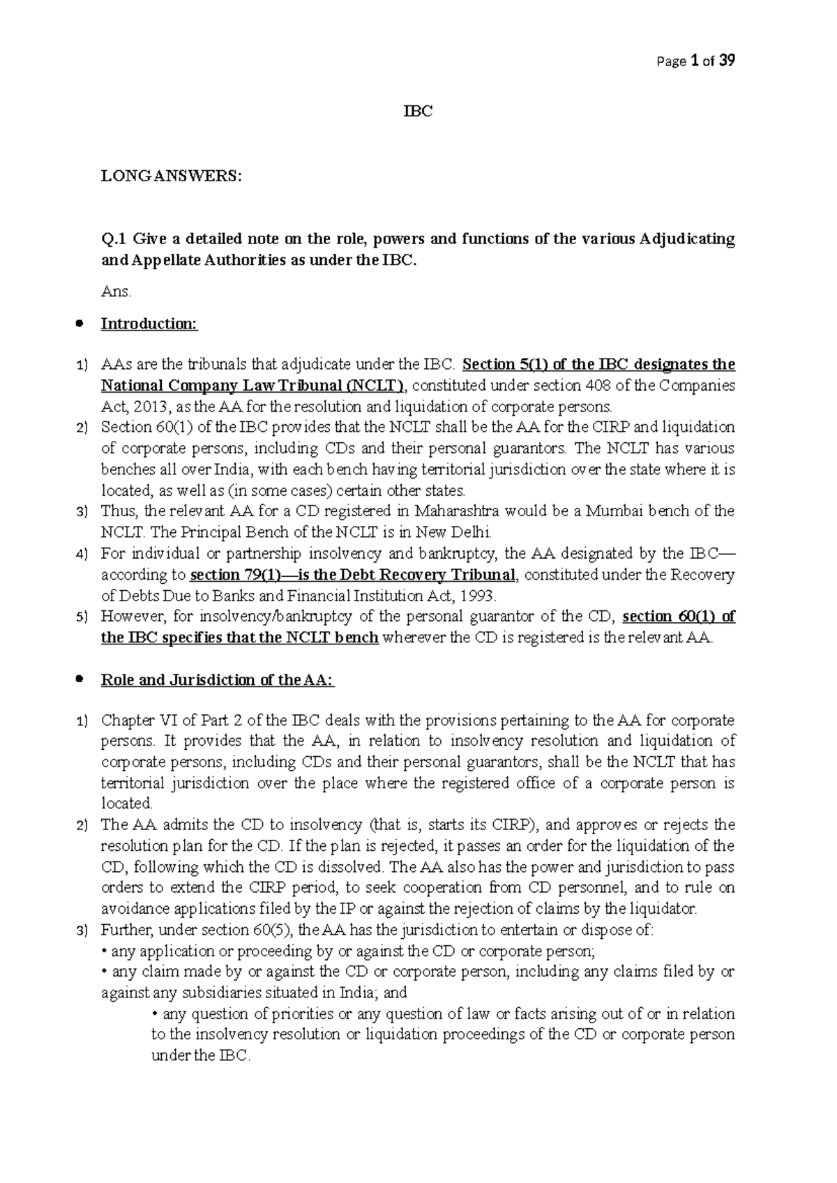 IBC Important Question & Answers - IBC LONG ANSWERS: Q Give a detailed ...