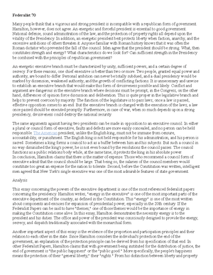 Federalist 70 - In class notes - Federalist 70. AP American Government ...