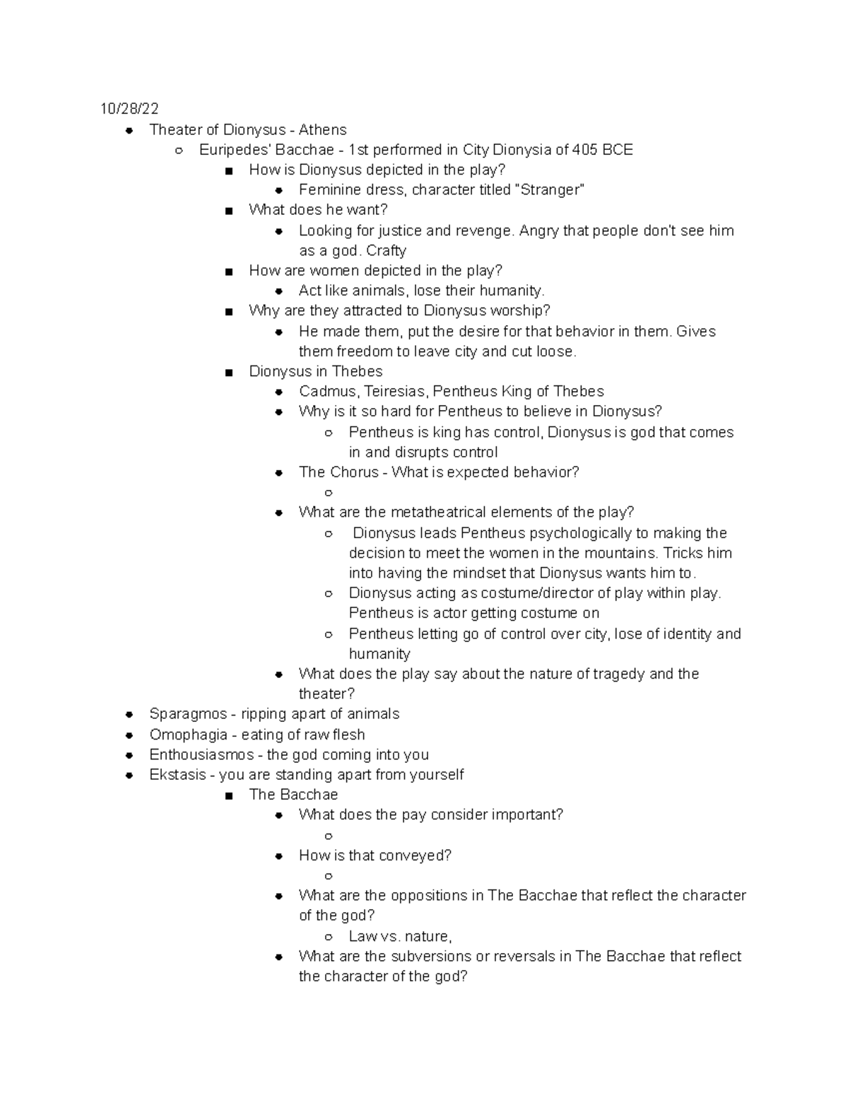 CM Notes 2 - 10/28/ Theater of Dionysus - Athens Euripedes’ Bacchae ...