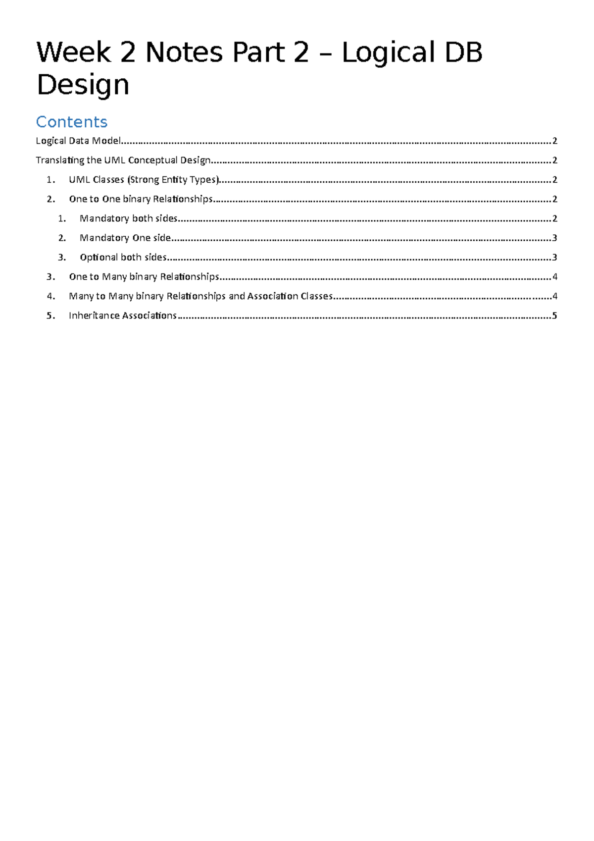 Week 2 Notes - UML Translation - Week 2 Notes Part 2 – Logical DB ...