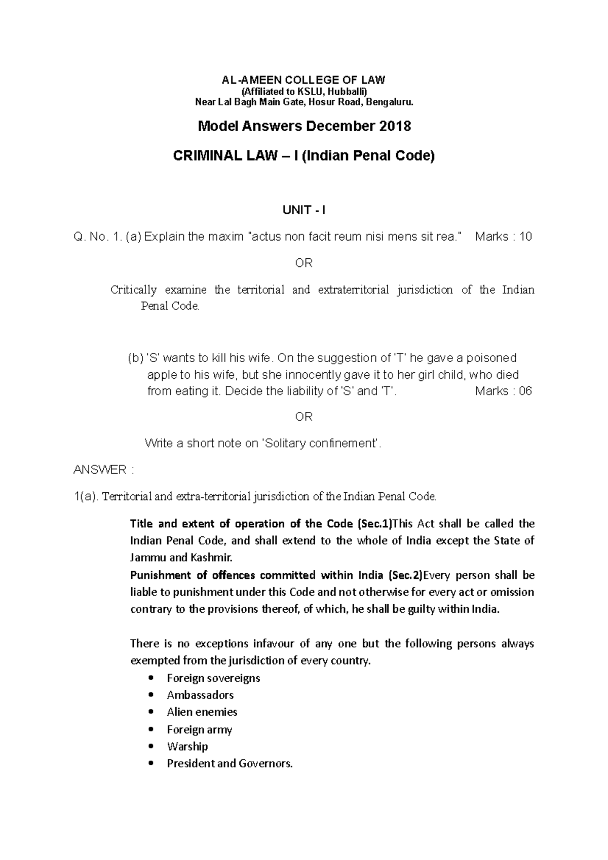 IPC 2018 5 SEM - ipc imp notes - AL-AMEEN COLLEGE OF LAW (Affiliated to ...