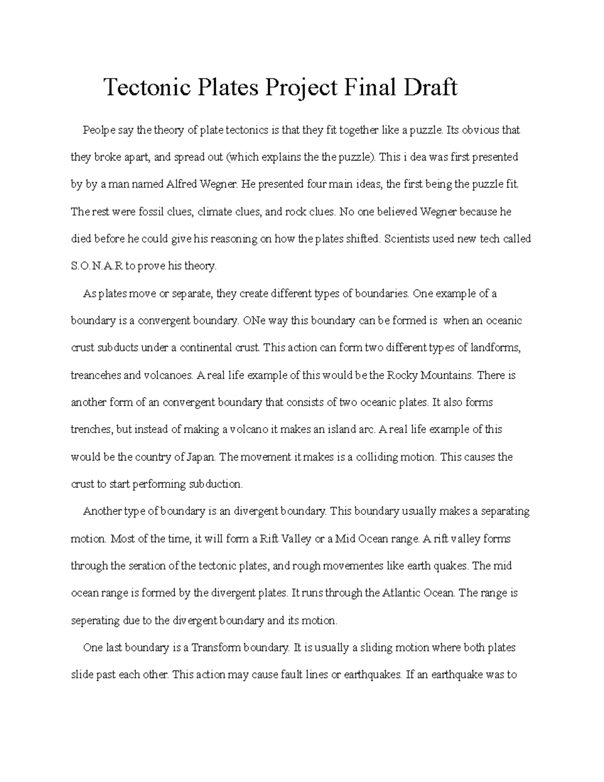 Tectonic Plates Final Draft - Tectonic Plates Project Final Draft ...