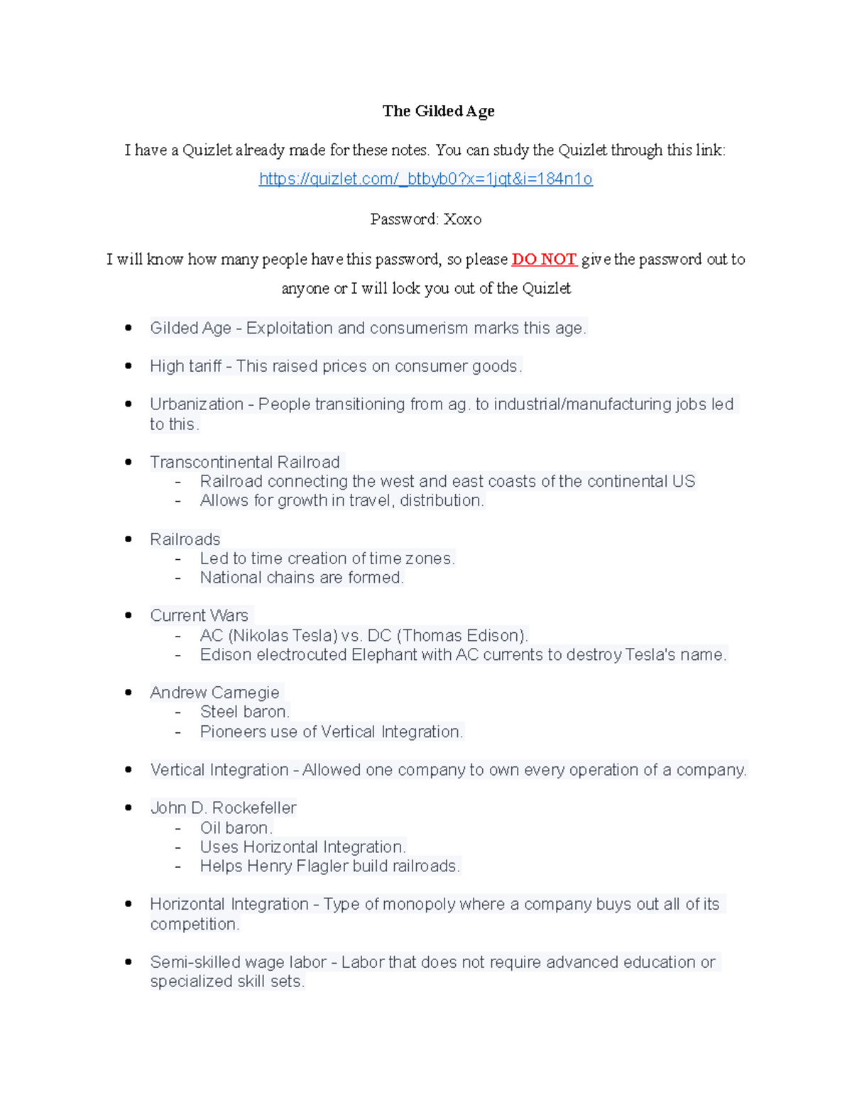 2. The Gilded Age - These are notes I took from the course US History ...