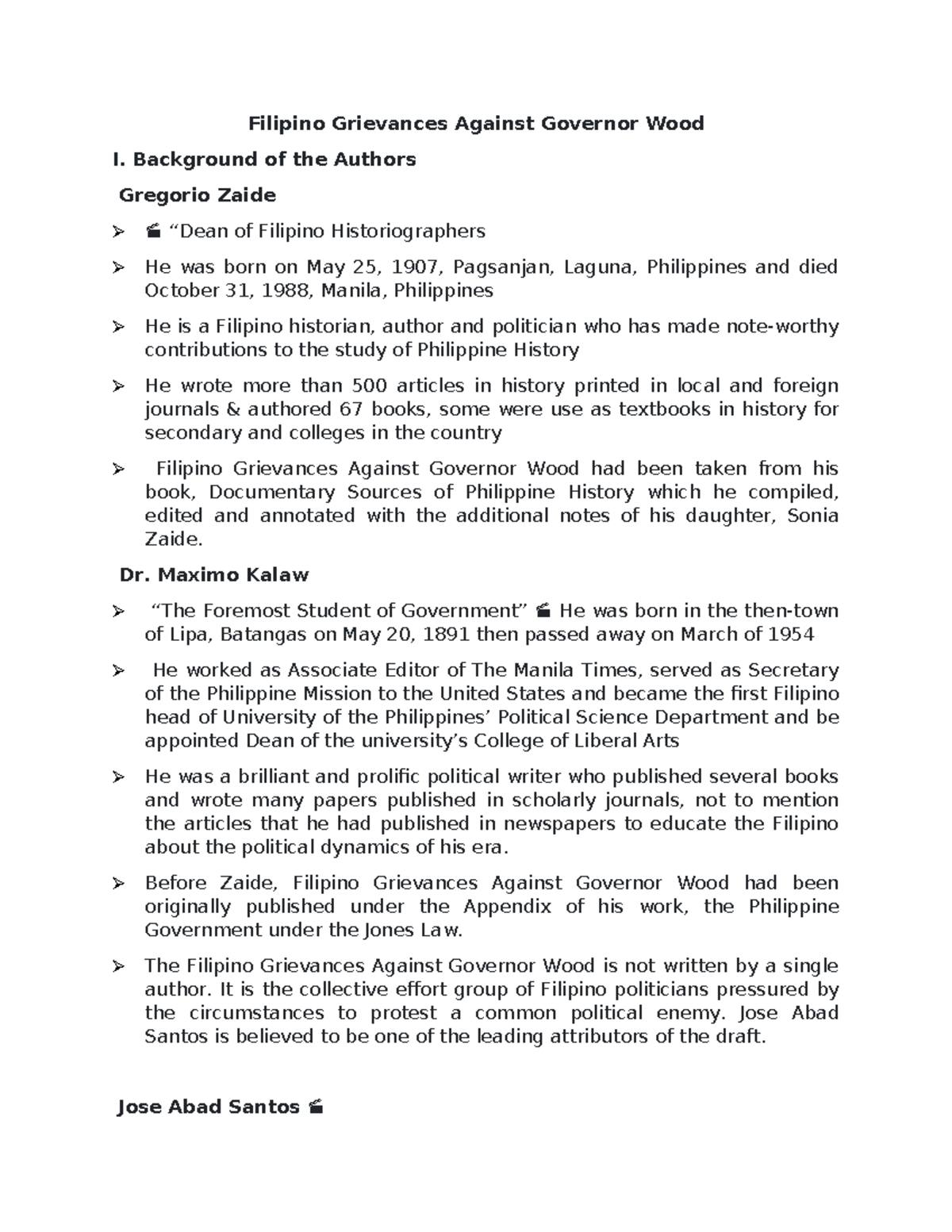 Filipino Grievances Against Gov - Background of the Authors Gregorio ...