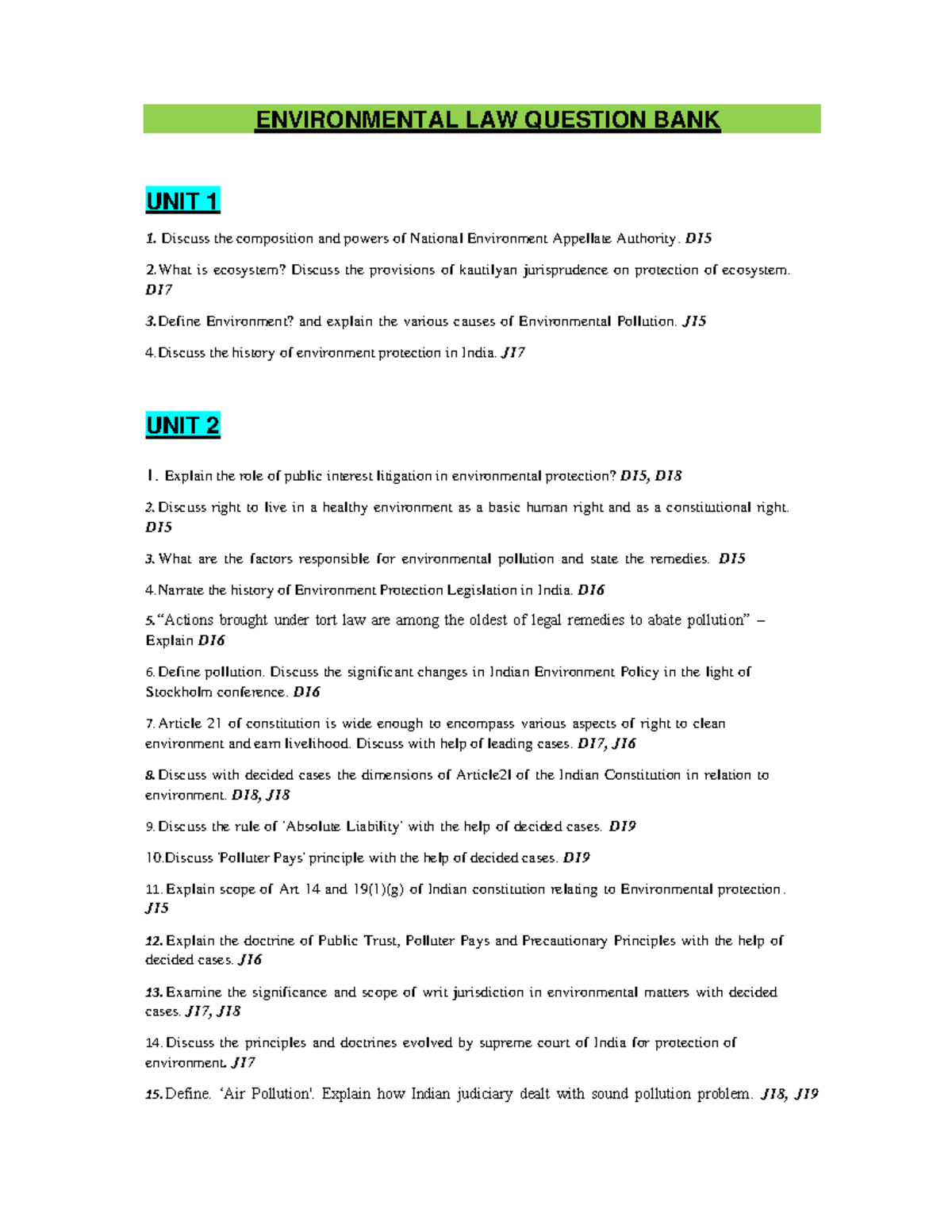QB - Environmental Law - Notes for quick learning and short timing ...