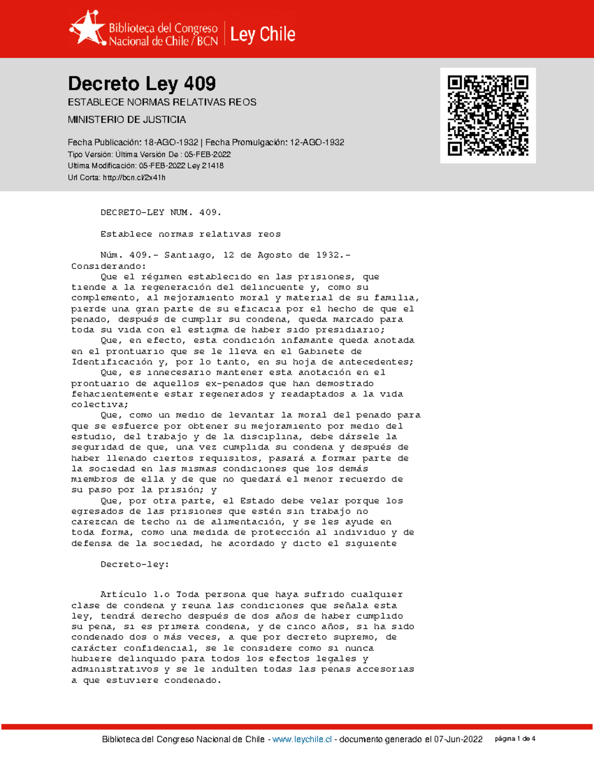 DL-409 18-AGO-1932 - Beneficio a condenados - Decreto Ley 409 ESTABLECE NORMAS RELATIVAS REOS ...
