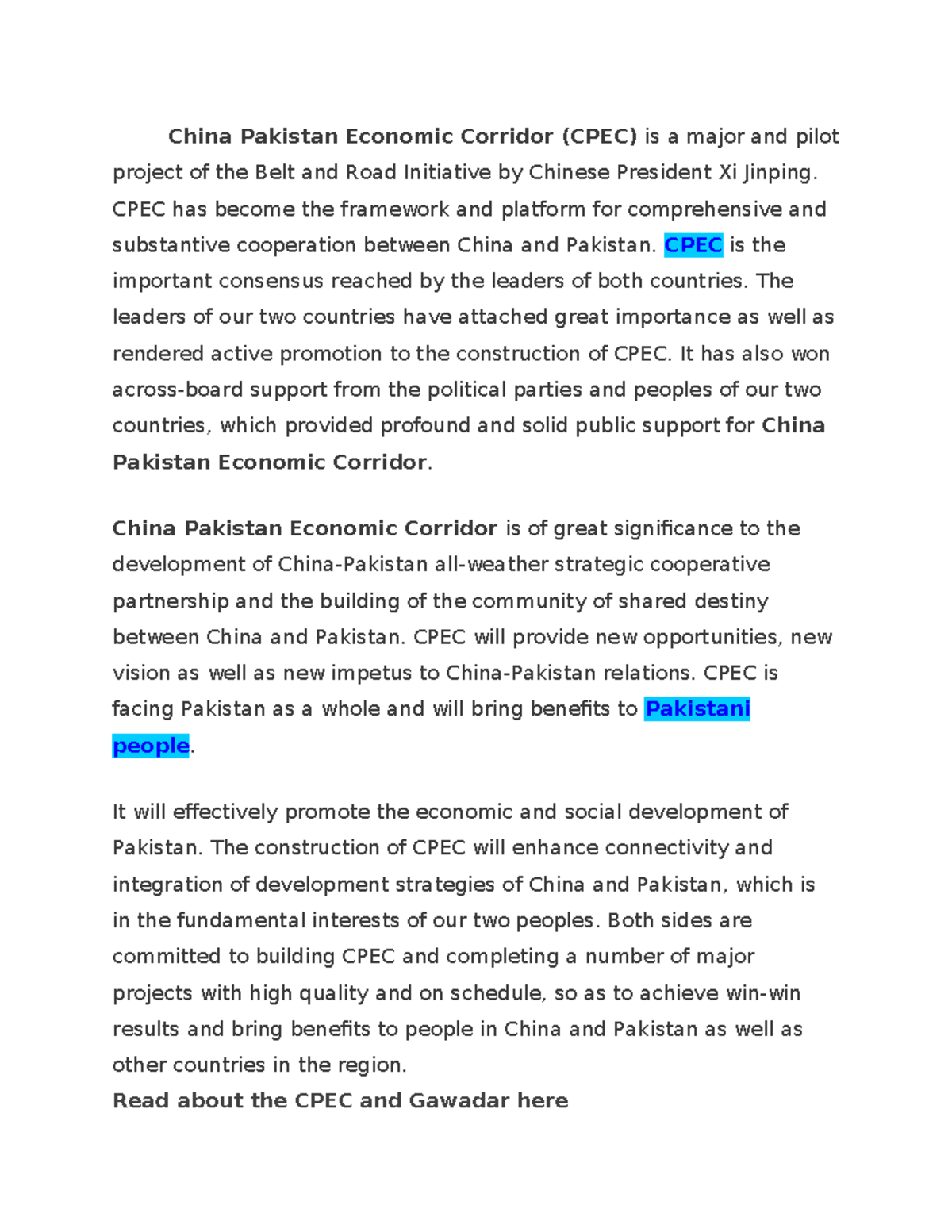 Cpec - notes - China Pakistan Economic Corridor (CPEC) is a major and ...