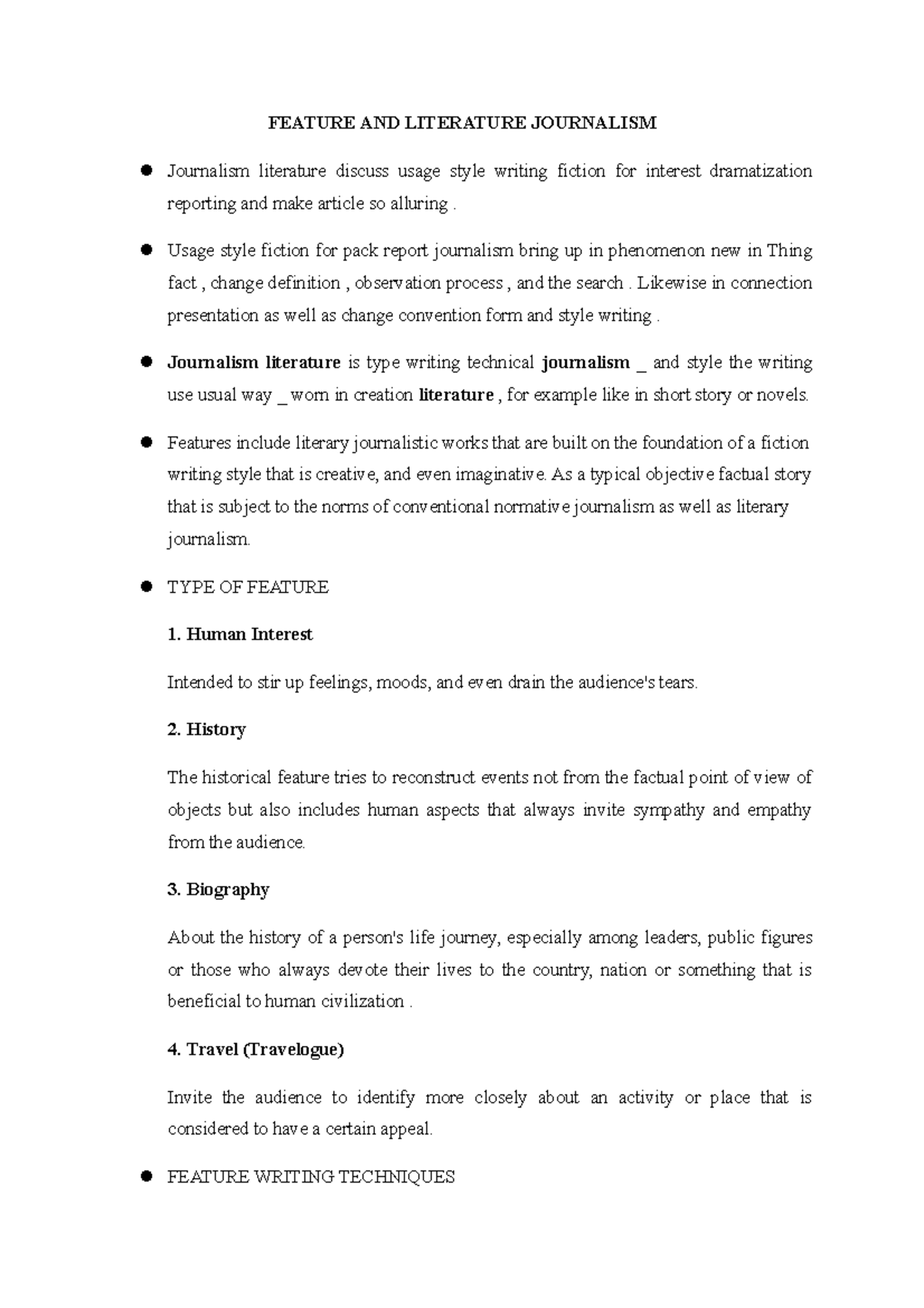 Jurnalisme Feature - FEATURE AND LITERATURE JOURNALISM Journalism ...