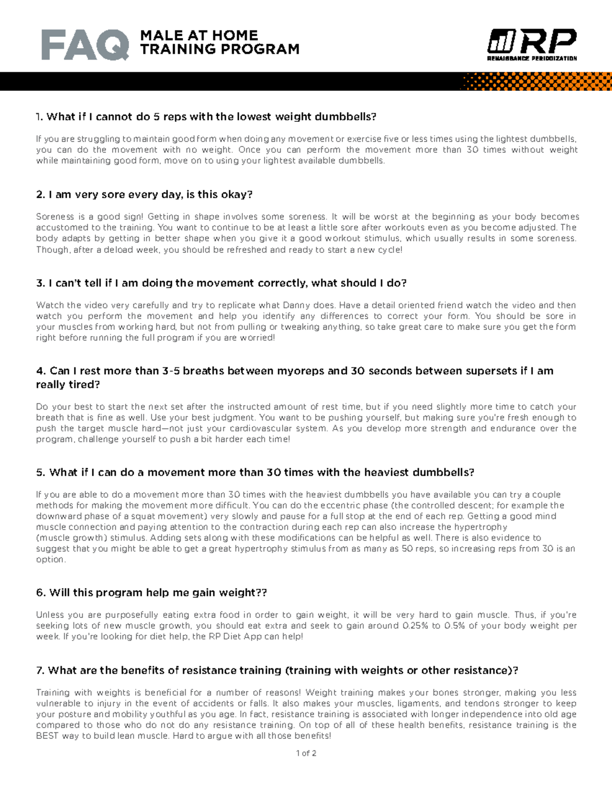 RP Male At Home Training Program FAQ 1 - FAQ MALE AT HOME TRAINING ...