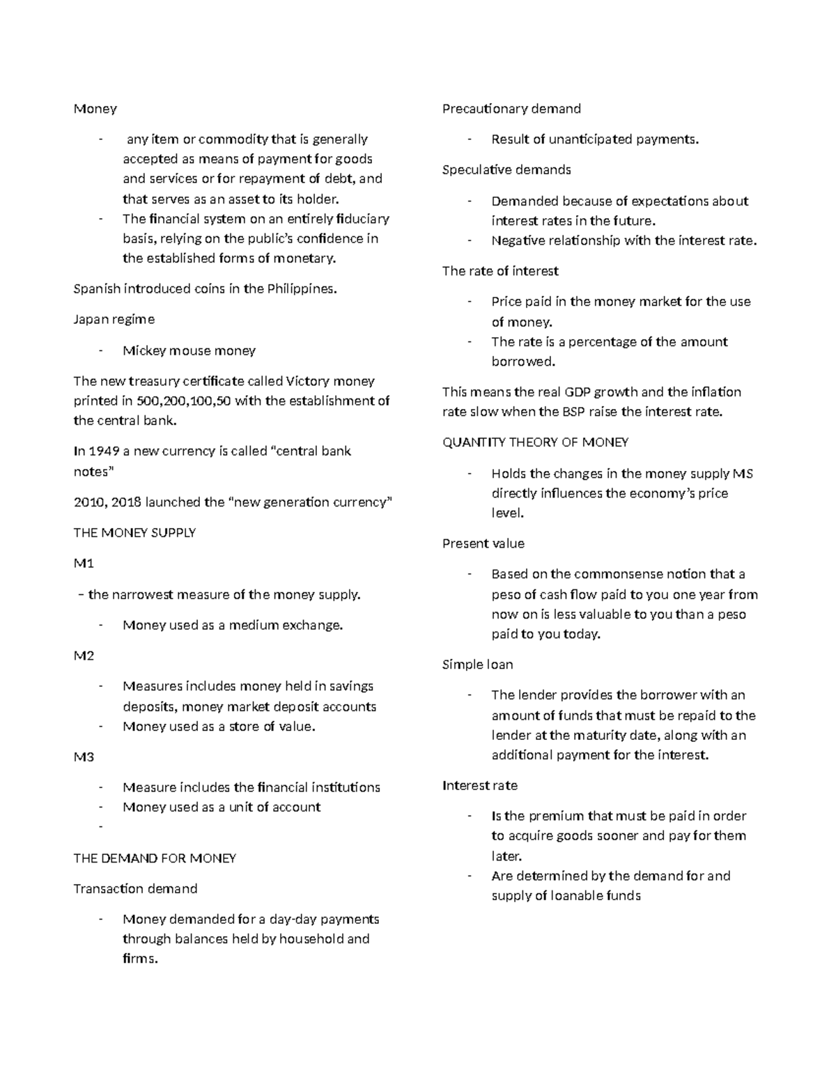 Finmar midterm - summaries of financial markets - Money - any item or ...