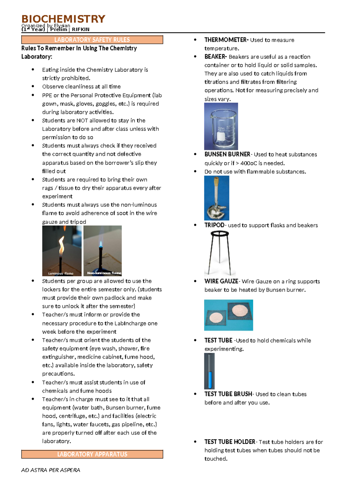 LAB Apparatus& Safety- Biochem - BIOCHEMISTRY Organized by Elysian (1st ...