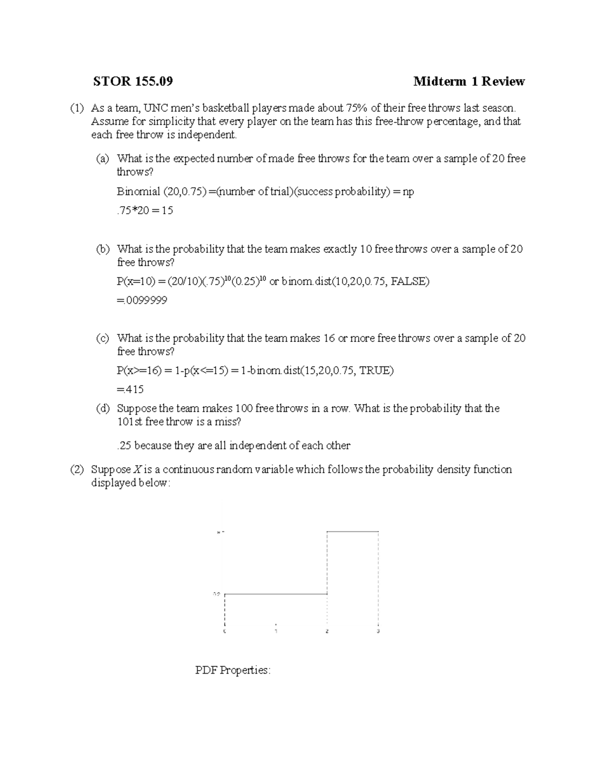 Midterm 1 Review - STOR 155 Midterm 1 Review (1) As a team, UNC men’s basketball players made ...