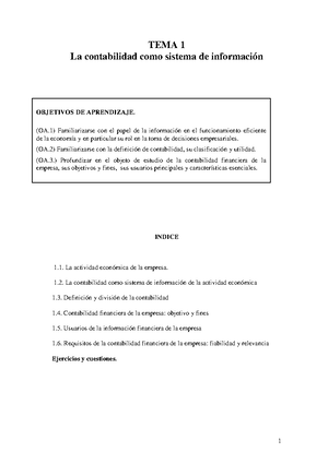 TEMA 1 PDF - Resumen del tema 1 - TEMA 1: LA CONTABILIDAD COMO SISTEMA DE INFORMACI”N 1. LA ...