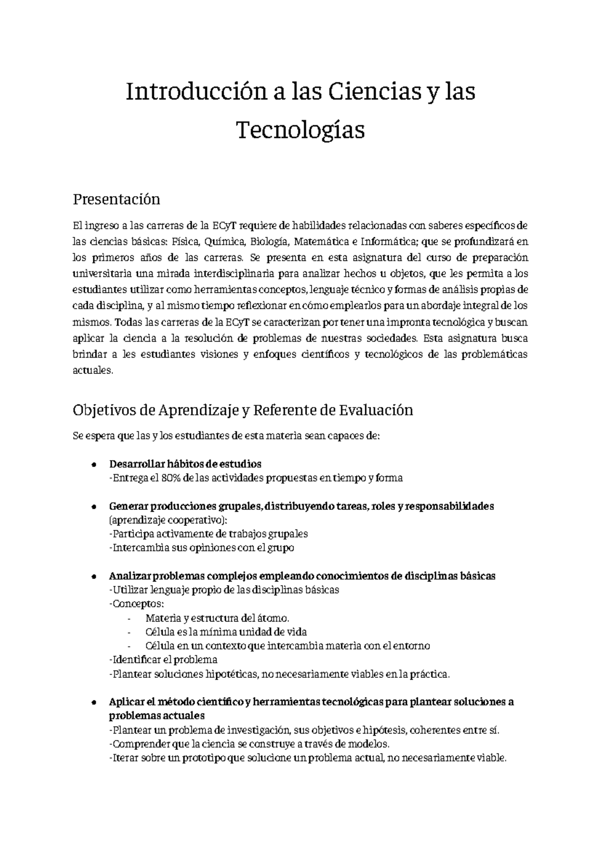 Programa ICy T - Introducción a las Ciencias y las Tecnologías ...
