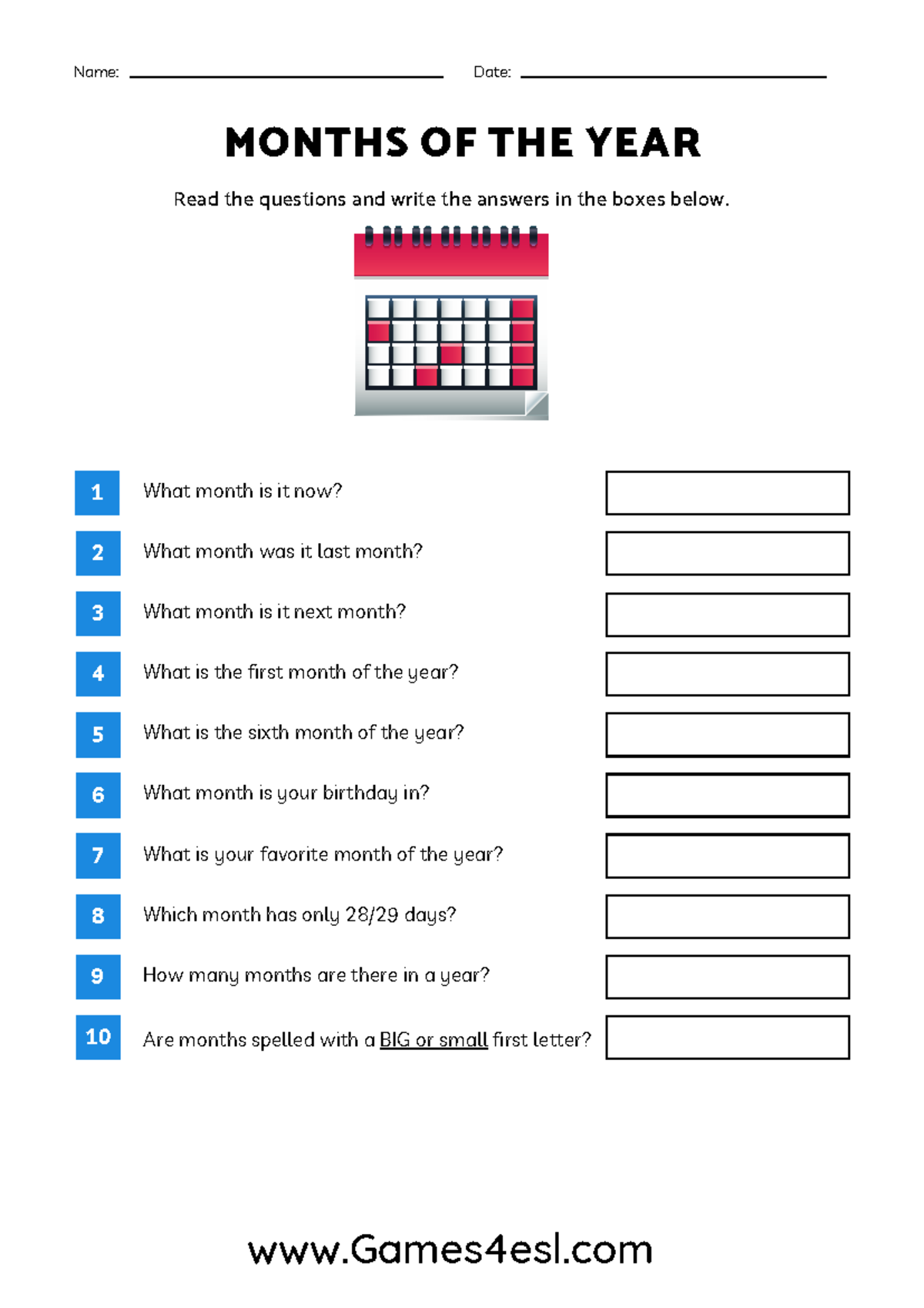 Months Of The Year Worksheet Answer The Question - MONTHS OF THE YEAR ...