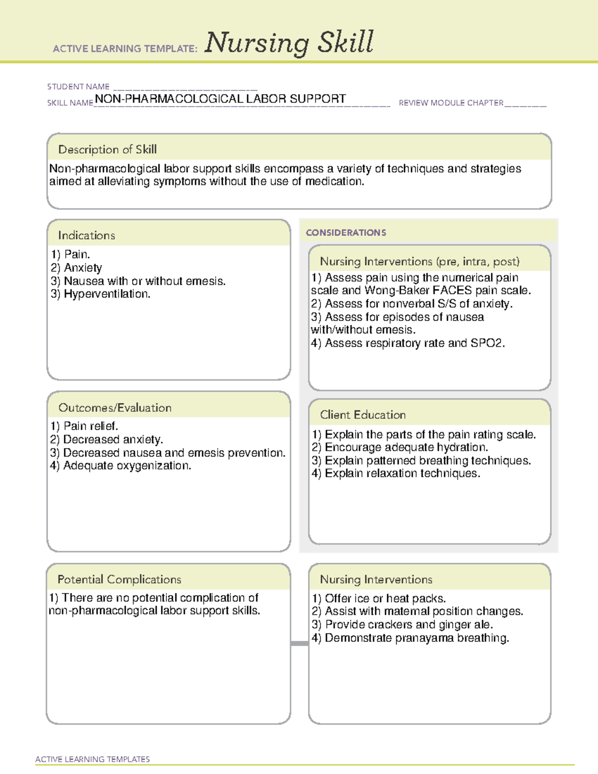 Active Learning Template Nursing Skill - Non Pharmacological Labor ...