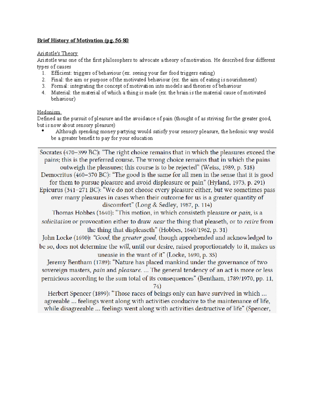 Brief History of Motivation Notes - Brief History of Motivation (pg. 56 ...