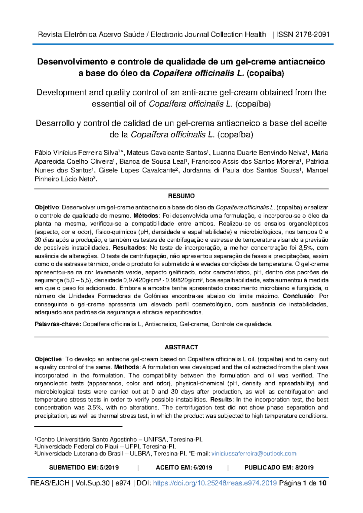 Aula 6 - Artigo 4 - Cosméticos - Desenvolvimento e controle de qualidade de um gel-creme ...