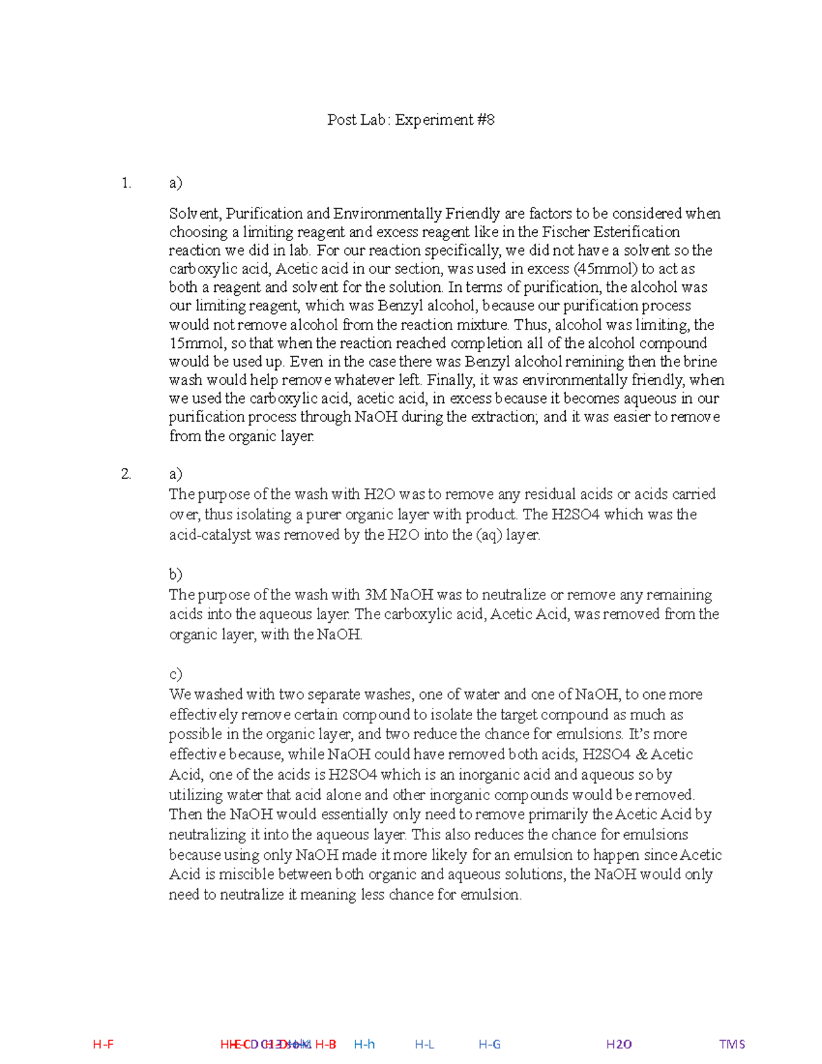 Experiment 8 Post Lab Report v2 - Post Lab: Experiment 1. a) Solvent, Purification and - Studocu