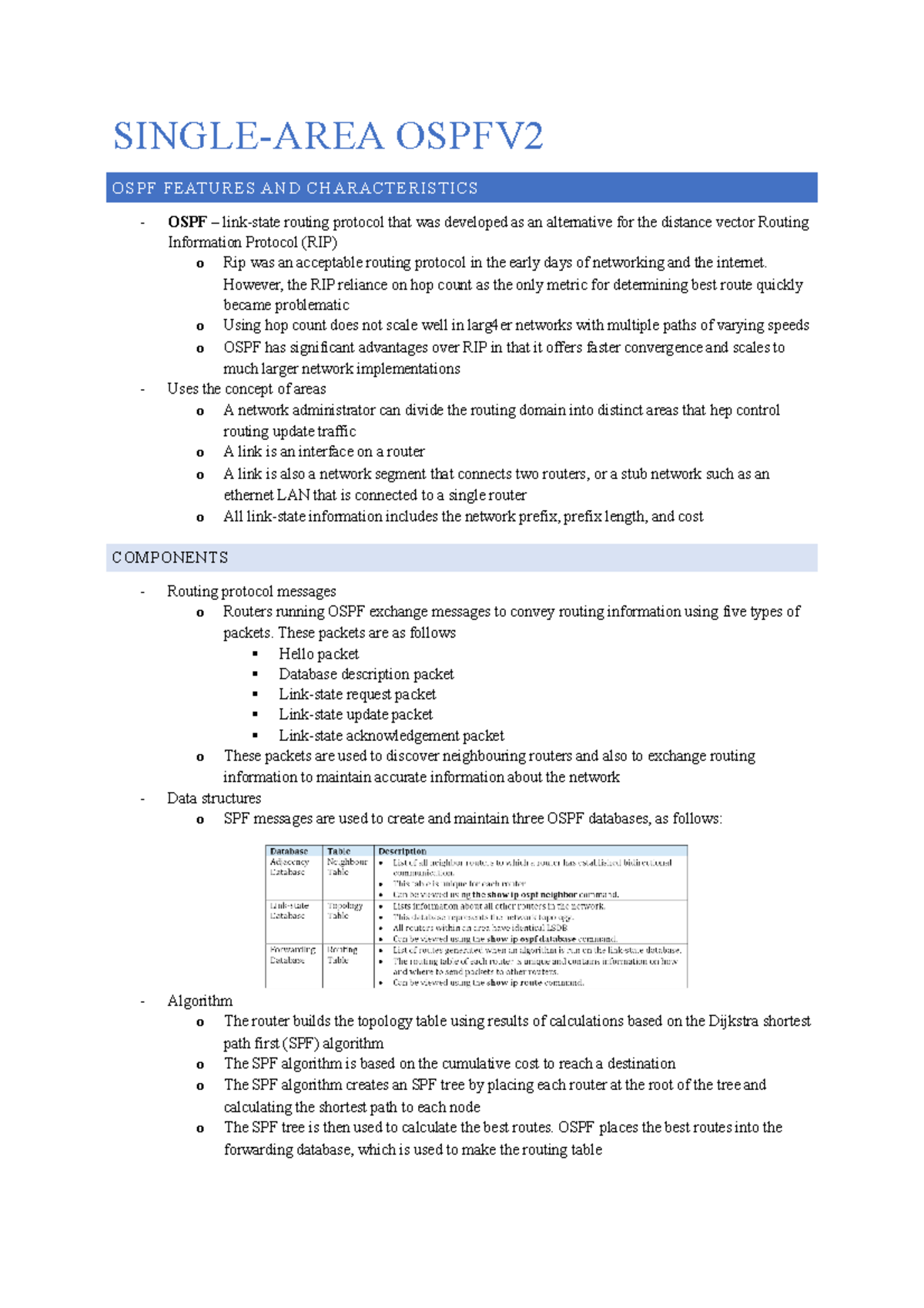 5 Single Area Ospfv 2 Week 5 Single Area Ospfv Ospf Features And