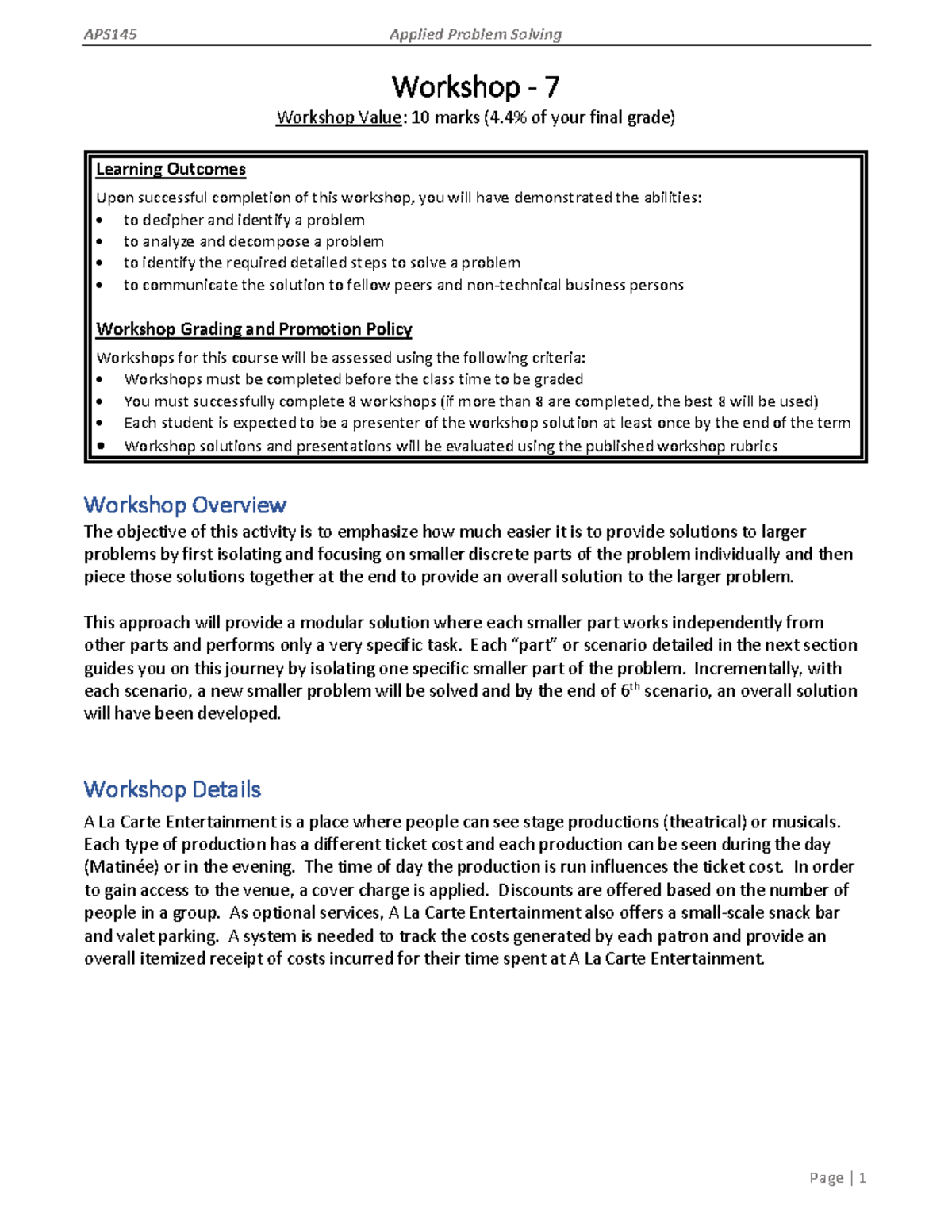 Workshop 07 logic 2 flowchart only - Workshop - 7 Workshop Value: 10 ...