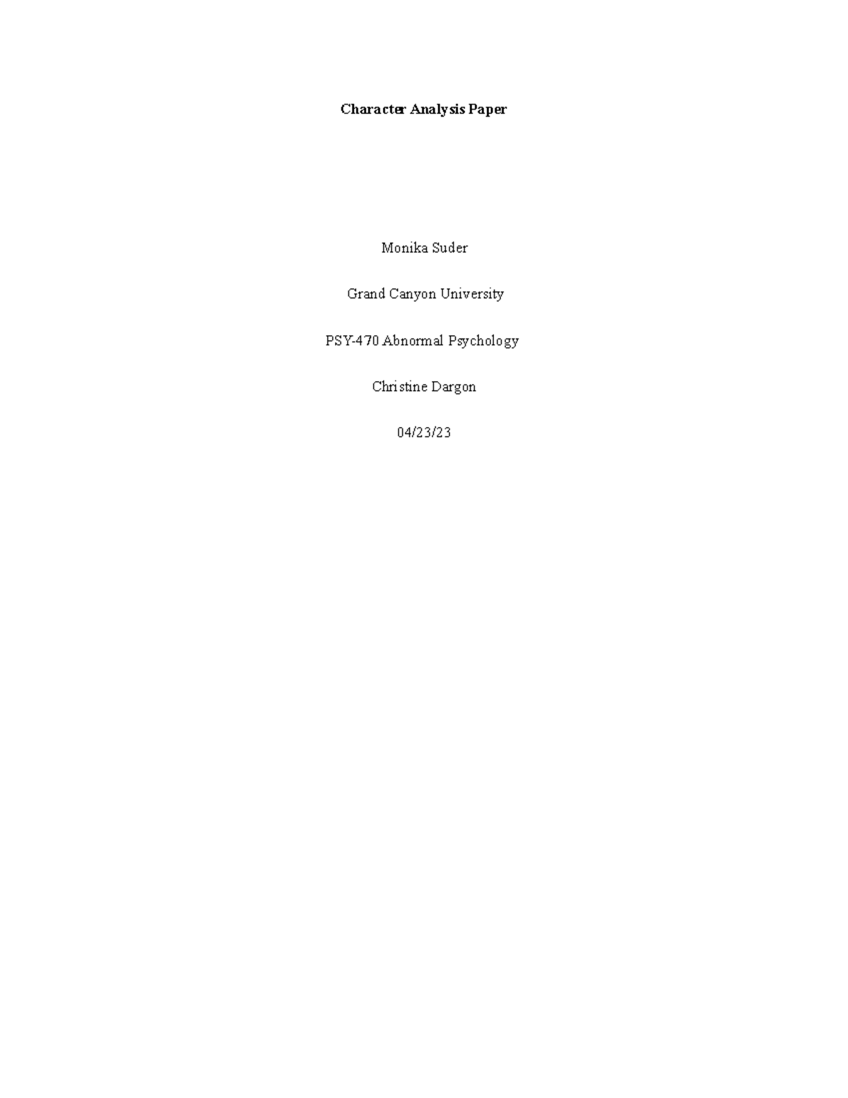 Character analysis paper - Character Analysis Paper Monika Suder Grand ...