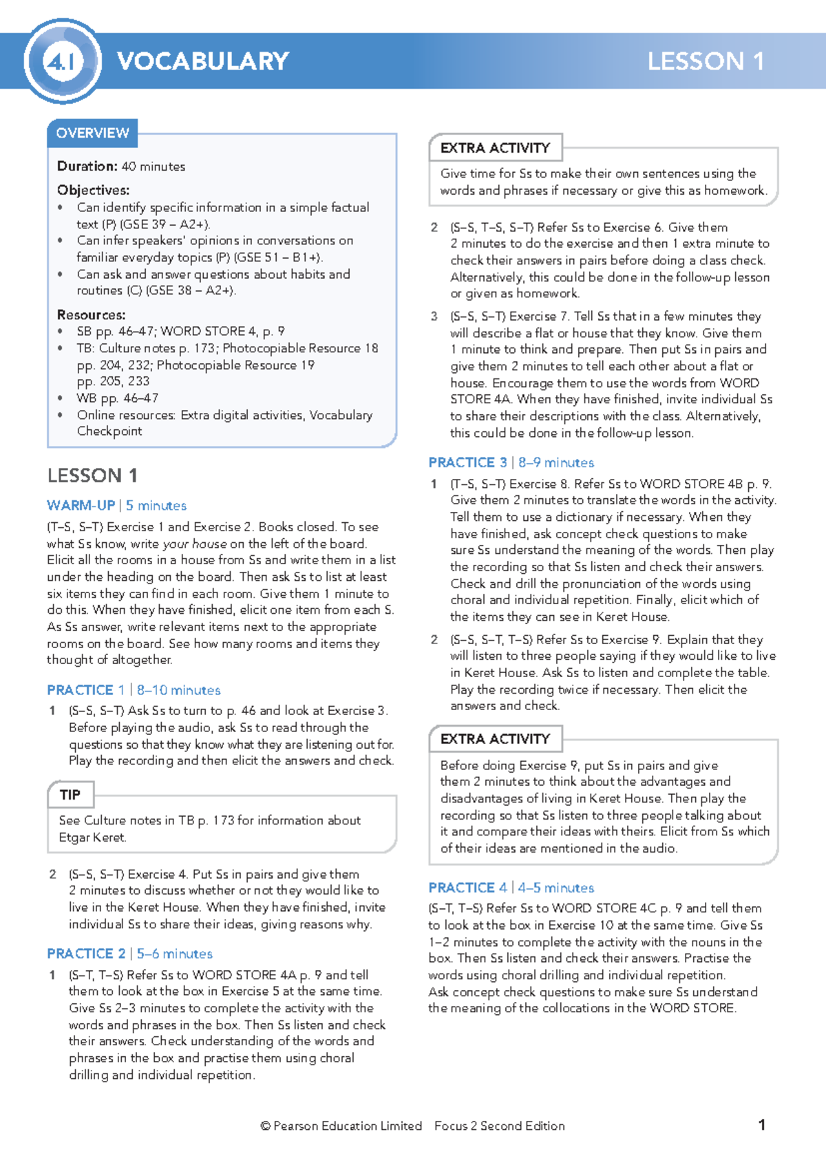 Focus 2 2E Lesson Plans U04 Lesson 1 Vocabulary - © Pearson Education ...