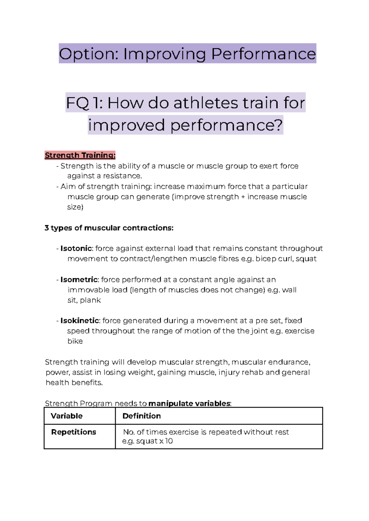 Improving Performance Notes 1 - Option: Improving Performance FQ 1: How ...