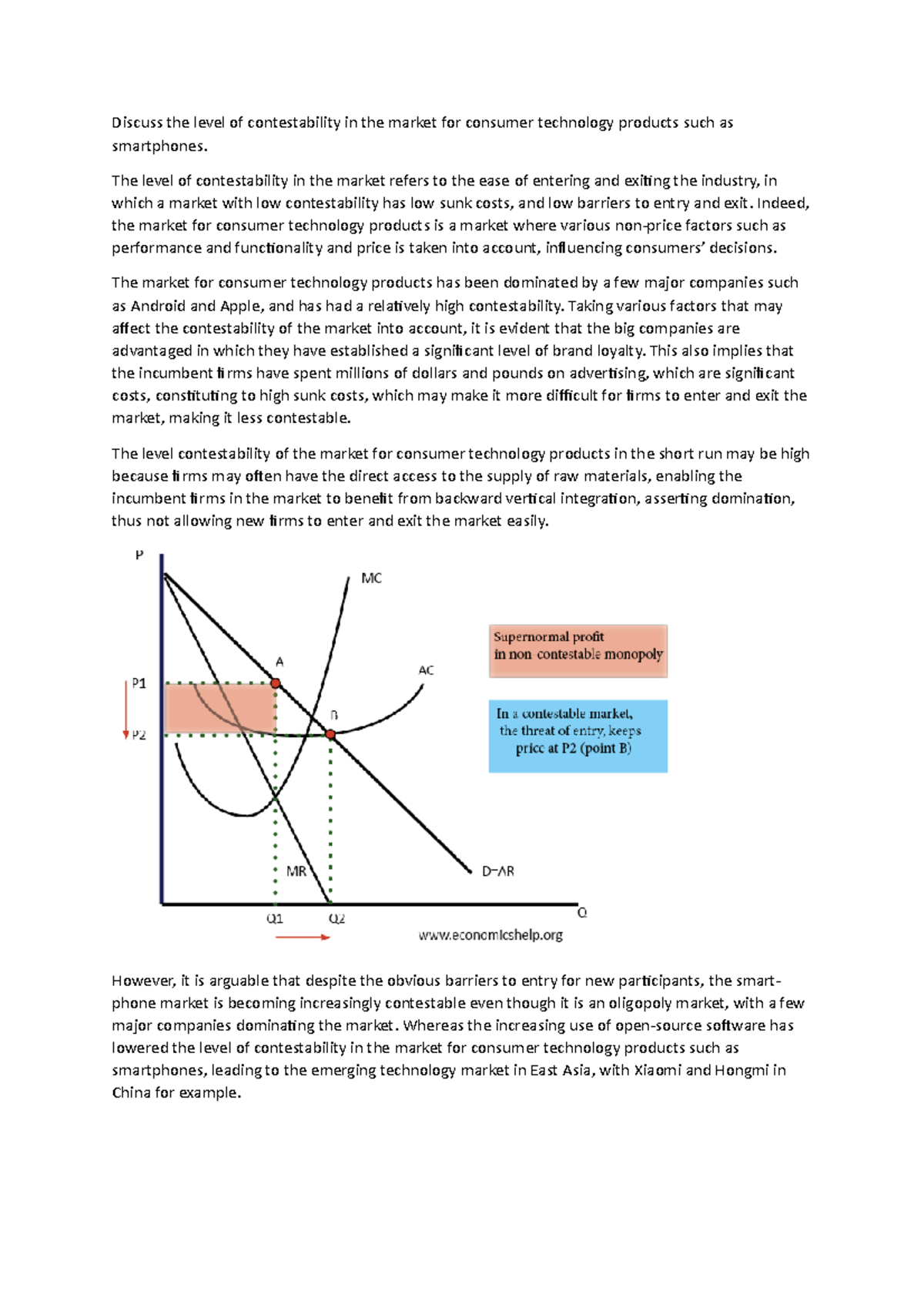 Contestability - example - Discuss the level of contestability in the ...