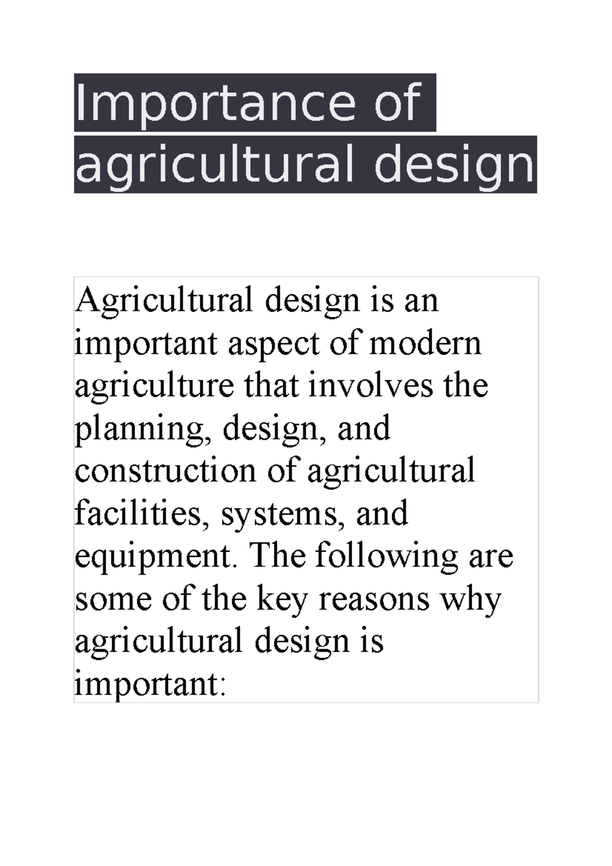 Importance of agricultural design - Importance of agricultural design ...