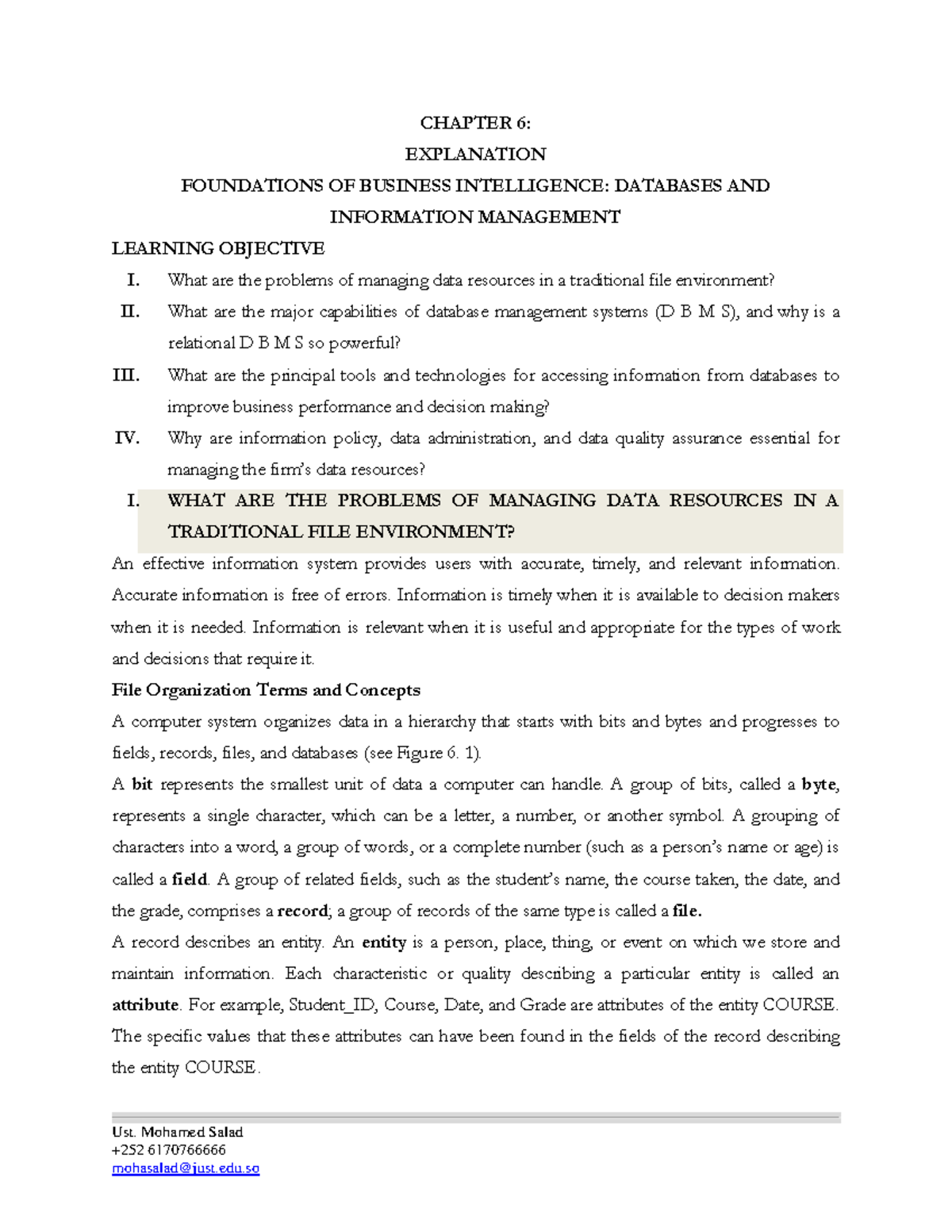 6 Chapter 6 Explanation - Ust. Mohamed Salad +252 6170766666 CHAPTER 6 ...