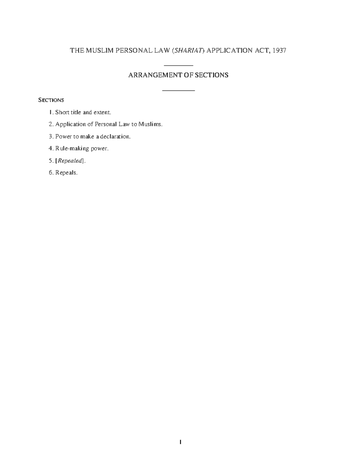 Shariat act - 1 THE MUSLIM PERSONAL LAW (SHARIAT) APPLICATION ACT, 1937 ...